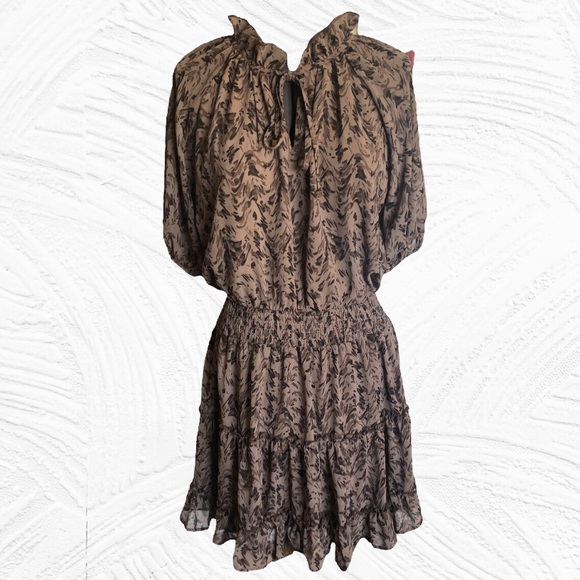 entro | Dresses | Metro Brown Ruffle Puff Sleeve Dress Size L | Poshmark